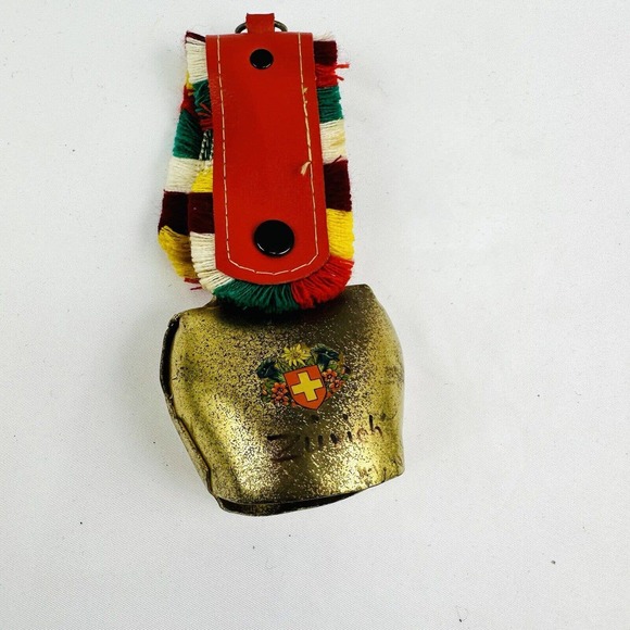 Swiss | Accents | Vintage Swiss Souvenir Cow Bell On Leather Ribbon ...
